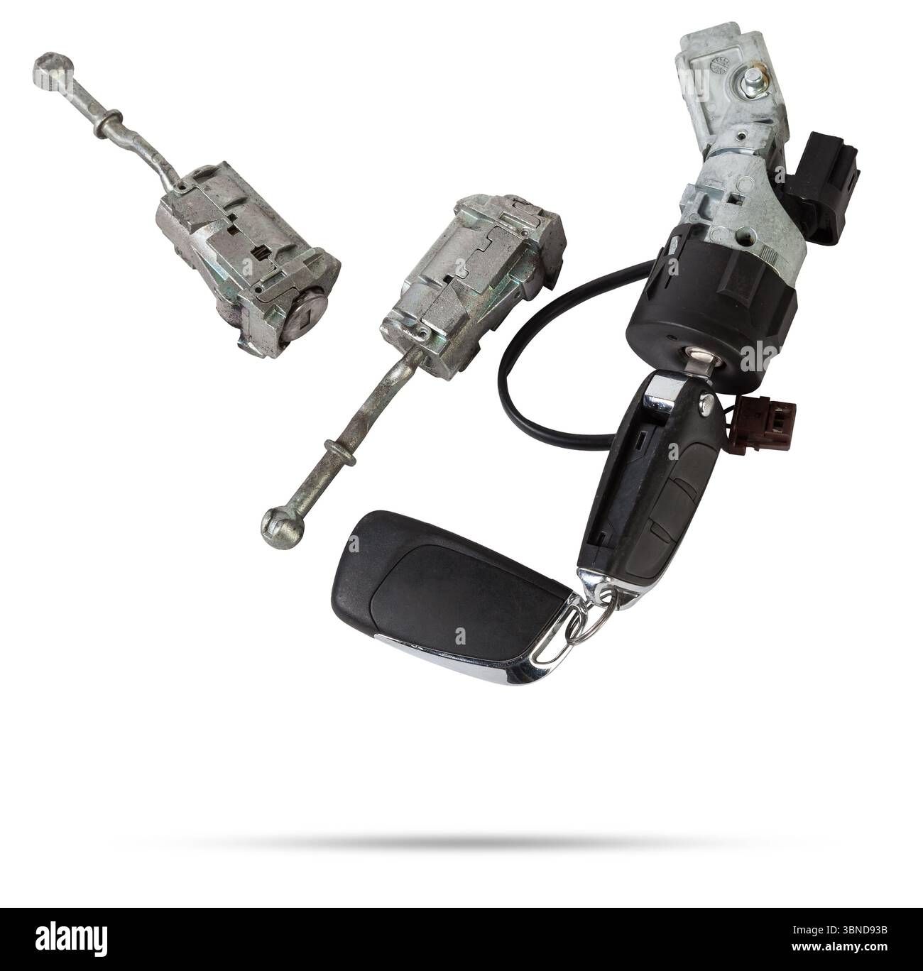 Electronic ignition lock with a key and a button made of black plastic ...
