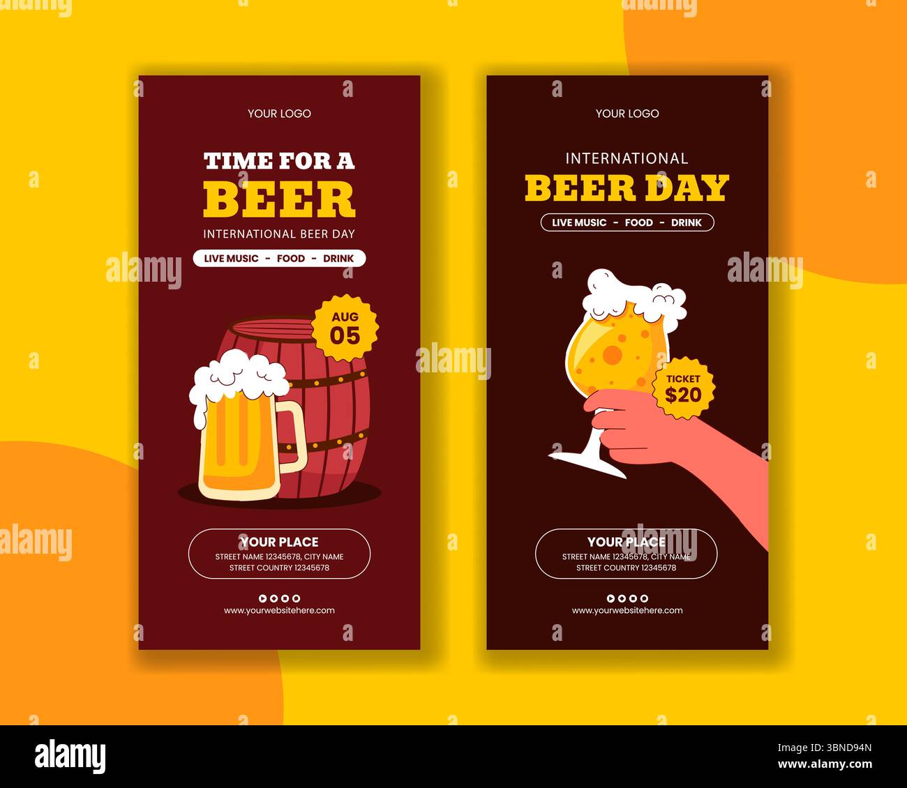 Illustration for International Beer Day with Glasses, Barrels, and ...