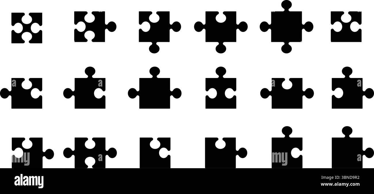black jigsaw puzzle shapes isolated on white,vector illustration Stock ...