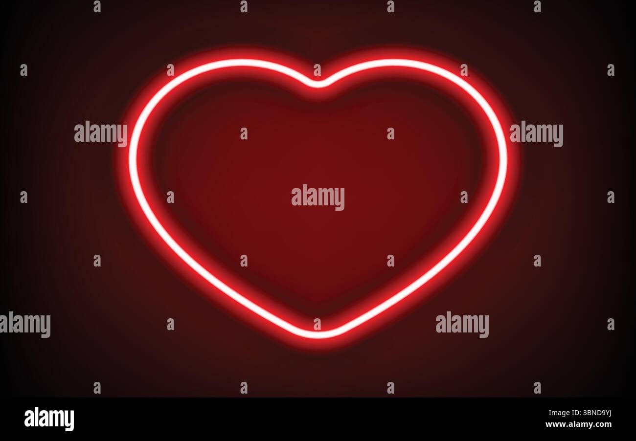 red heart neon tube frame with shadow for pattern and design Stock ...