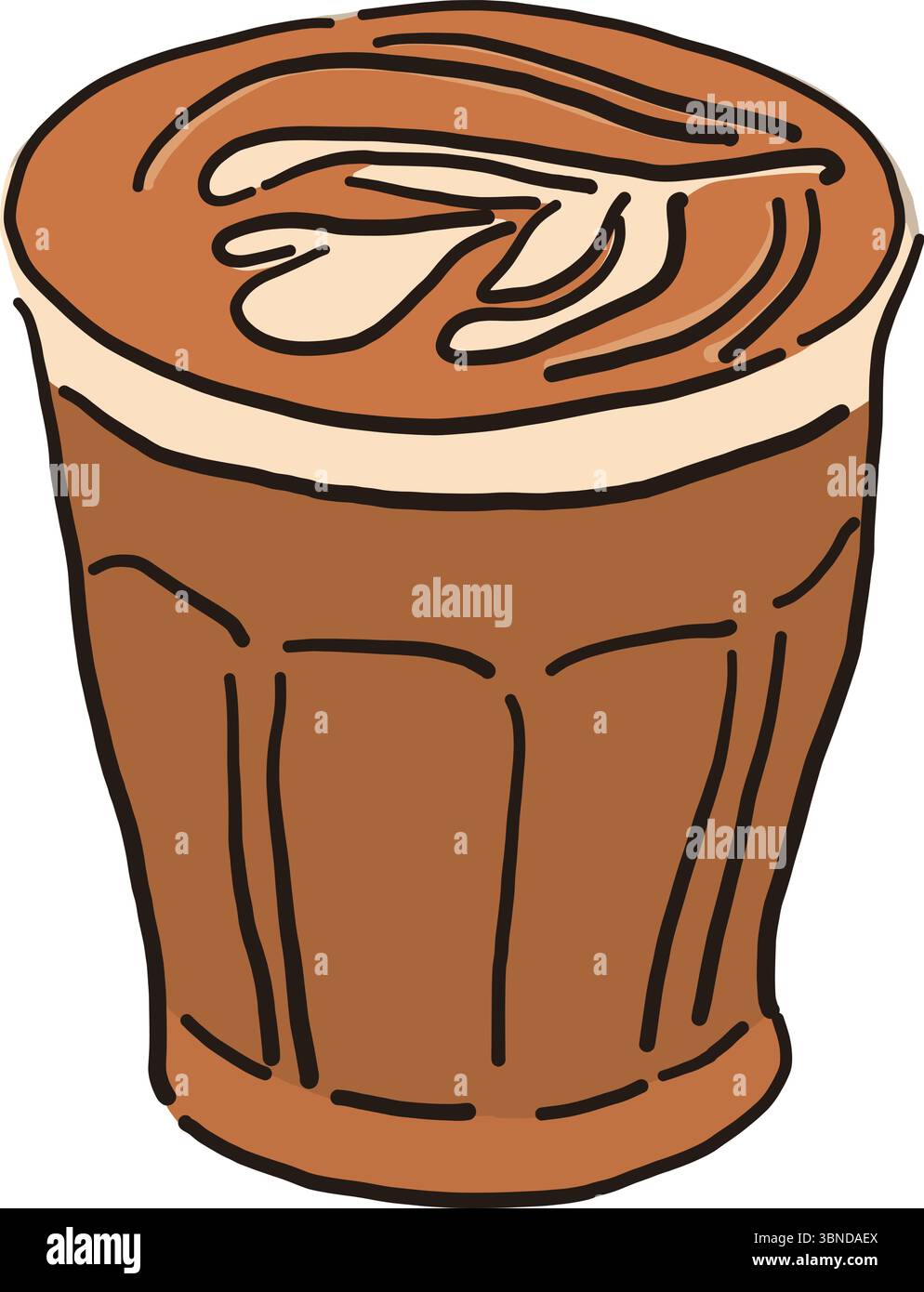 Hand drawn style latte in glass cup with leaf latte art. Perfect for clipart, cafe menu design ...