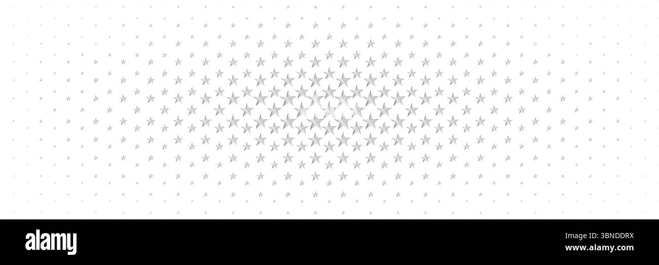 horizontal halftone of silver star spreading from center on white ...