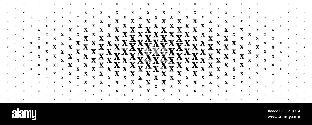 horizontal halftone of black capital letter x spreading from center for ...