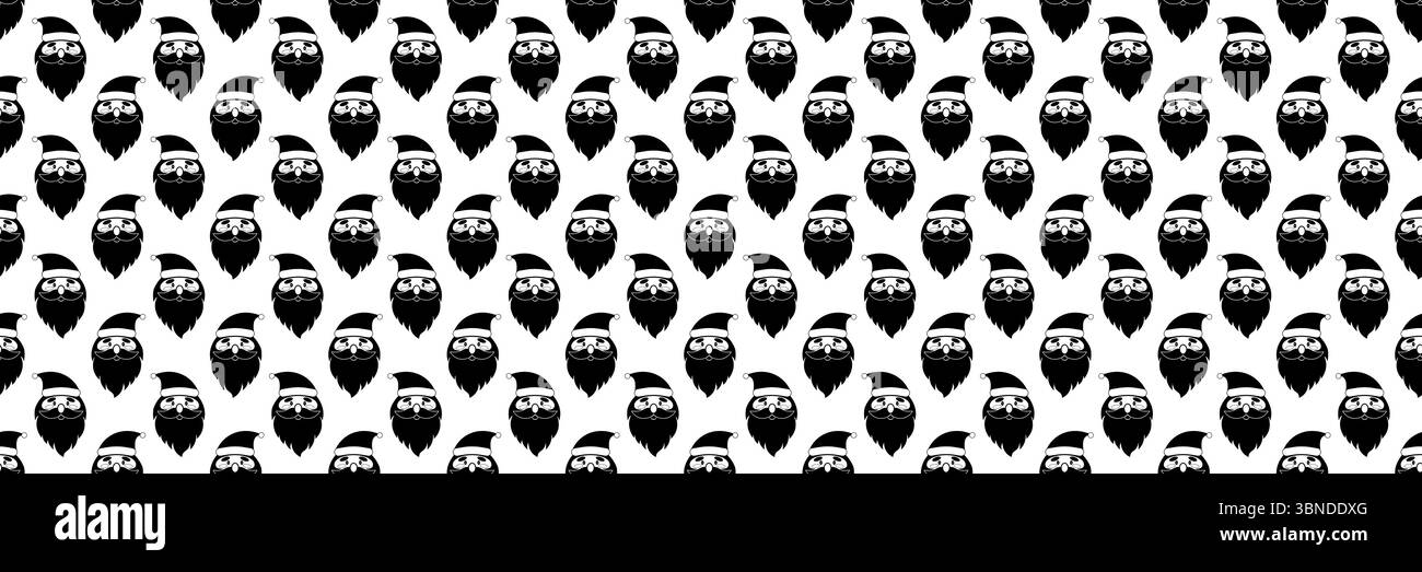 horizontal seamless of black and white santa claus face for pattern and ...