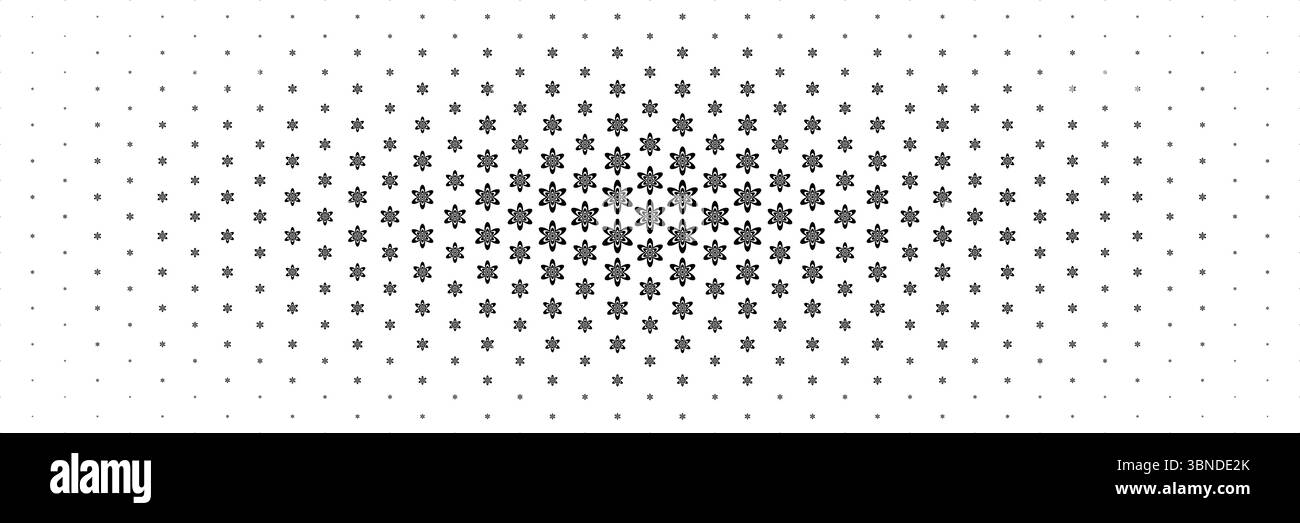 horizontal halftone of black flower spread from center for pattern and ...