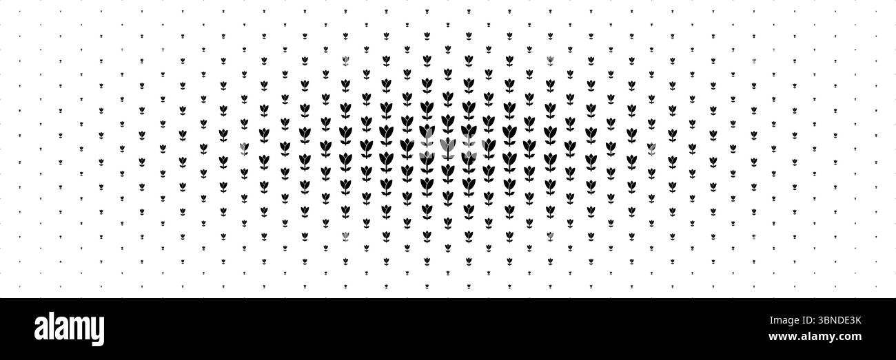 horizontal halftone of black bloom flower spread from center for ...