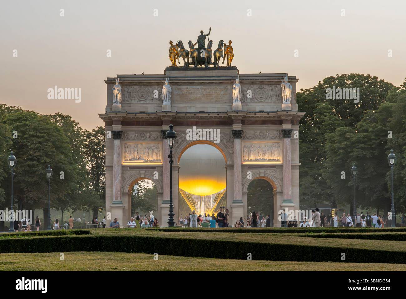 Paris, France - 07 01 2025: View of the Olympic cauldron behind Arc de ...
