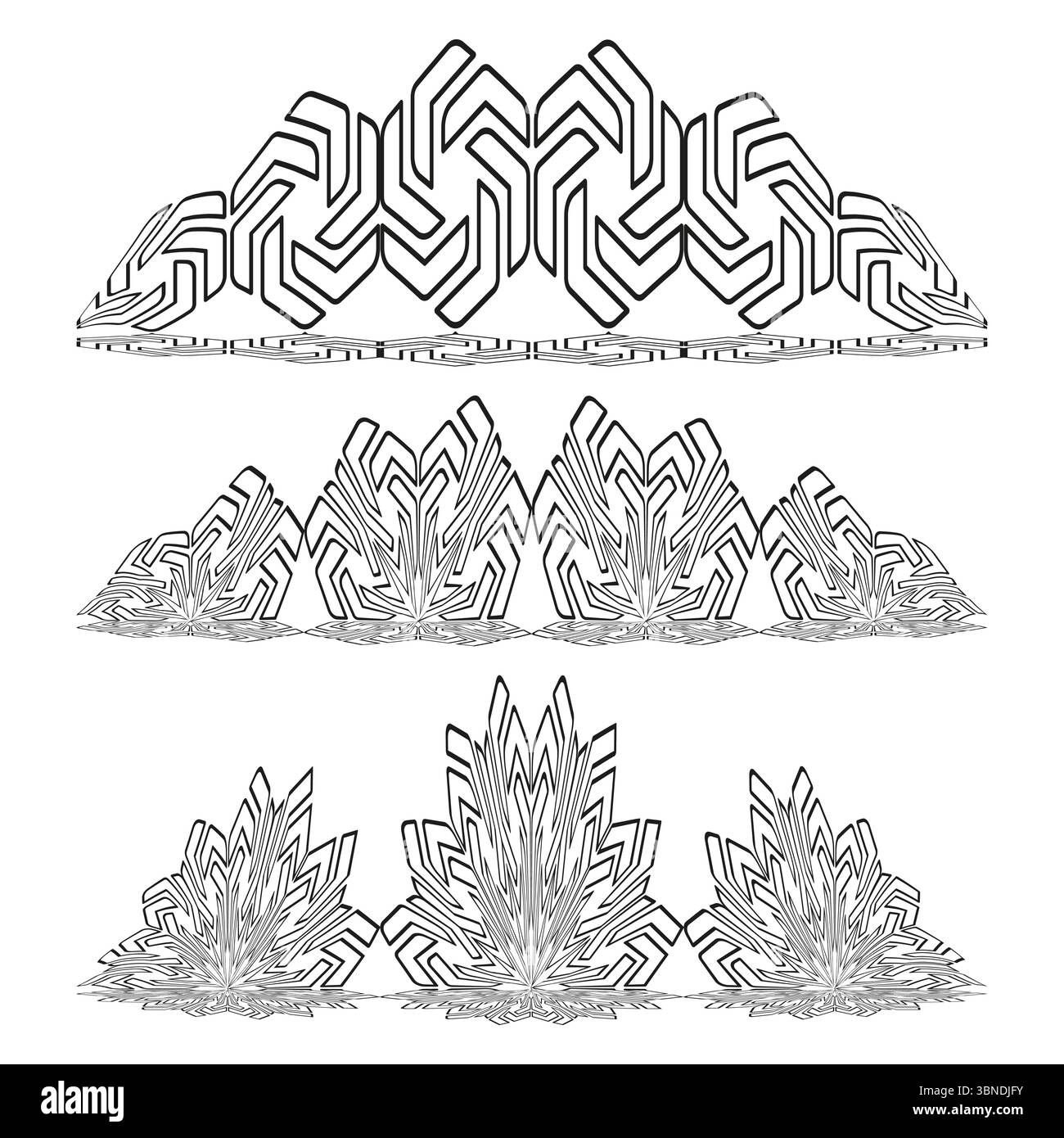 Decorative symmetrical ornaments. Monochrome color palette. Plain white ...