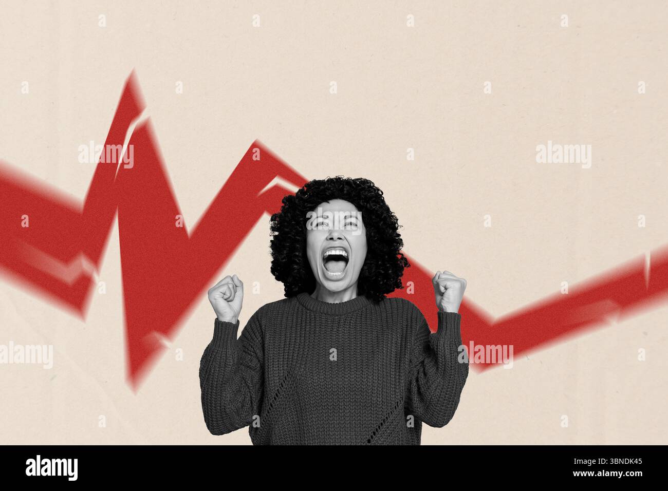 Zine banner full photo collage of angry businesswoman scream graph ...