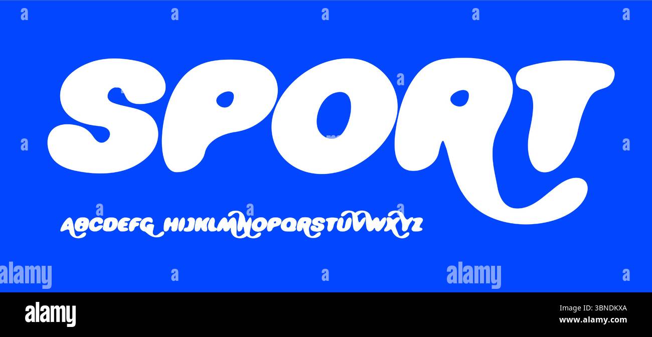 Bold Sport Font Alphabet with Fun Liquid Style Letters on Blue ...