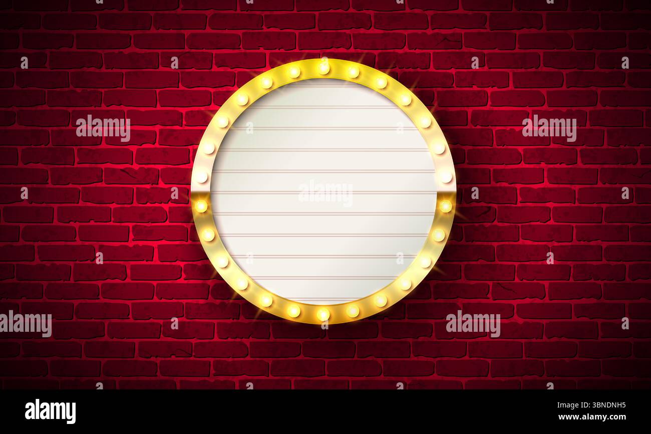 Retro Signboard Lightbox Banner Design with Glowing Light Bulb Frame ...