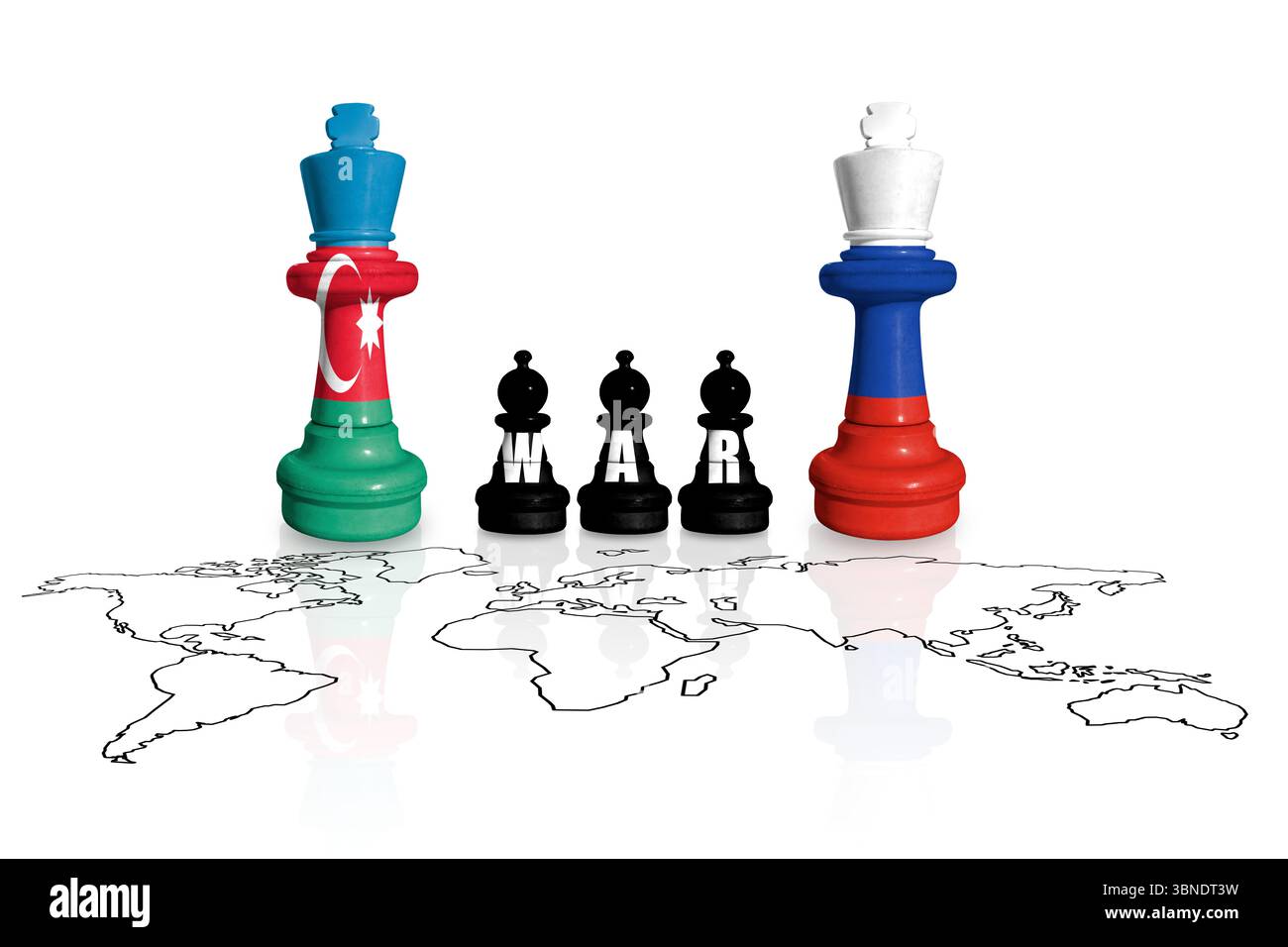 Chess made from Azerbaijan and Russia flags on a world map Stock Photo ...