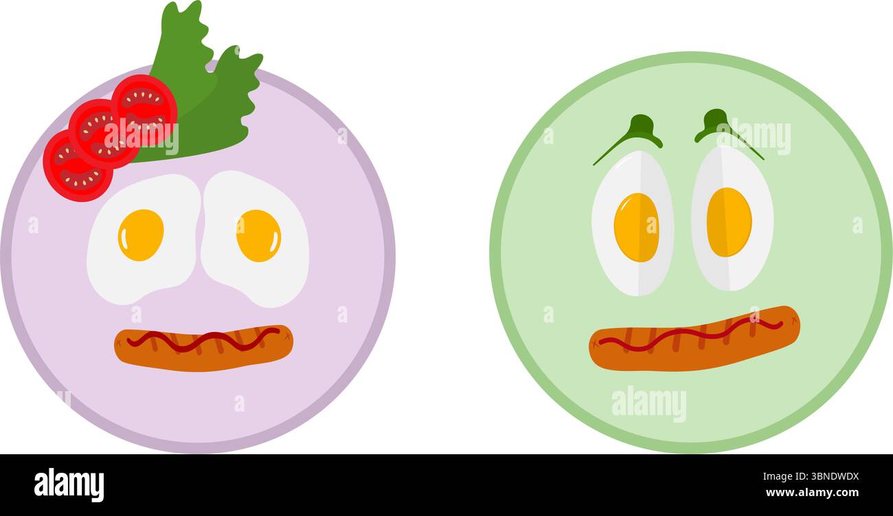 Fried eggs and quarters hard boiled egg and sausage Cute food smiley on ...
