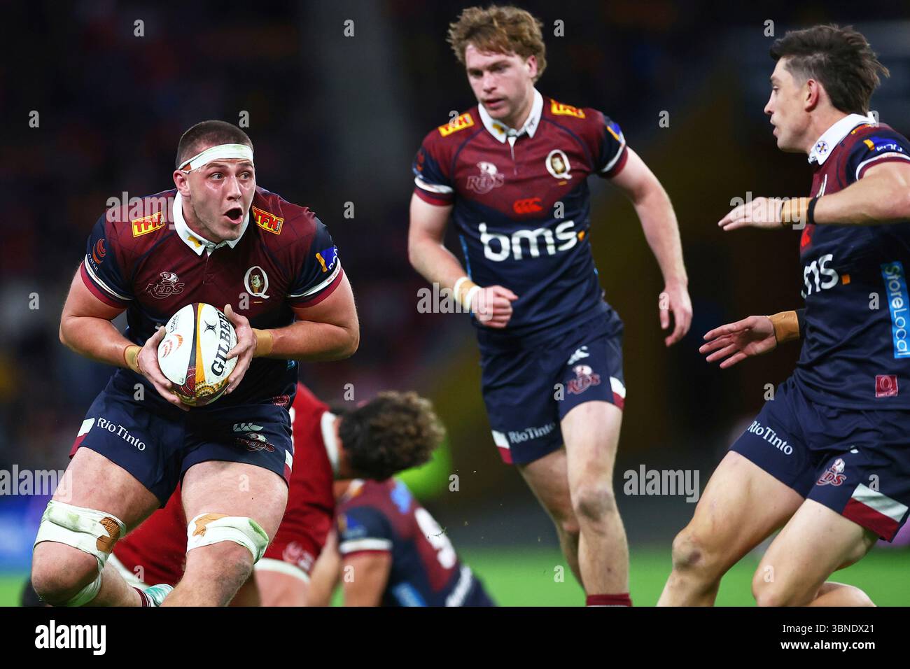 Queensland Reds' Josh Canham looks to pass the ball during their game ...