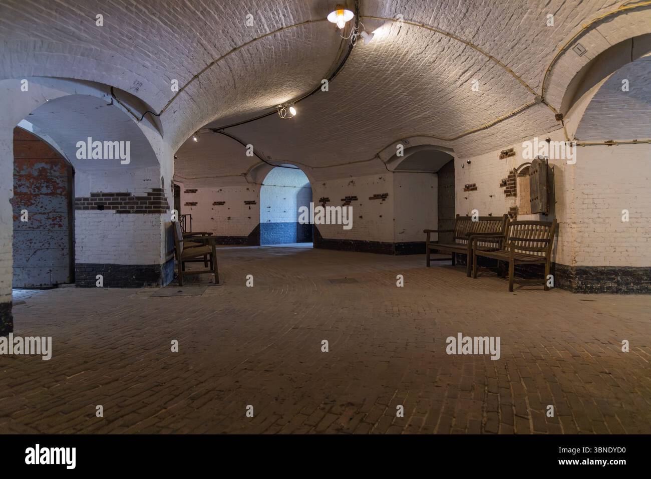 Inside Fort Vuren: a vast, vaulted brick chamber with arched doorways ...