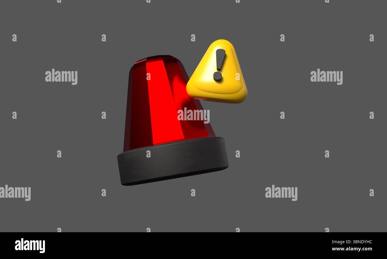 Red siren signal warning sign yellow orange color triangle sign warning ...