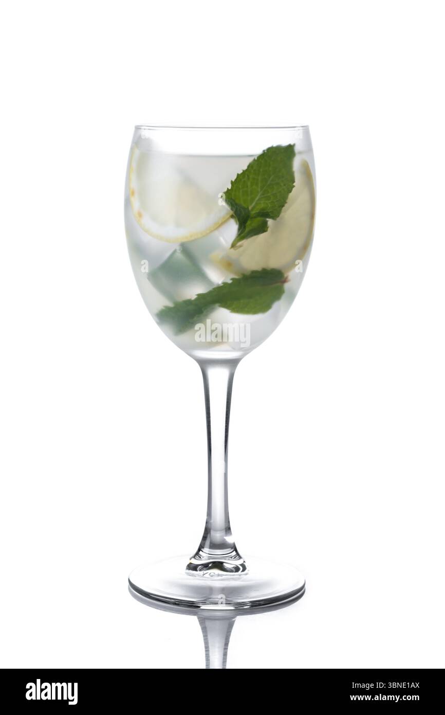 Hugo Spritz cocktail in glass on white marble background Stock Photo ...