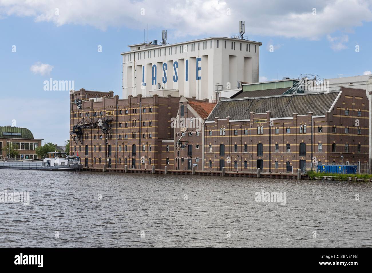 Historic industrial building with "Lassie" logo by the water in the ...