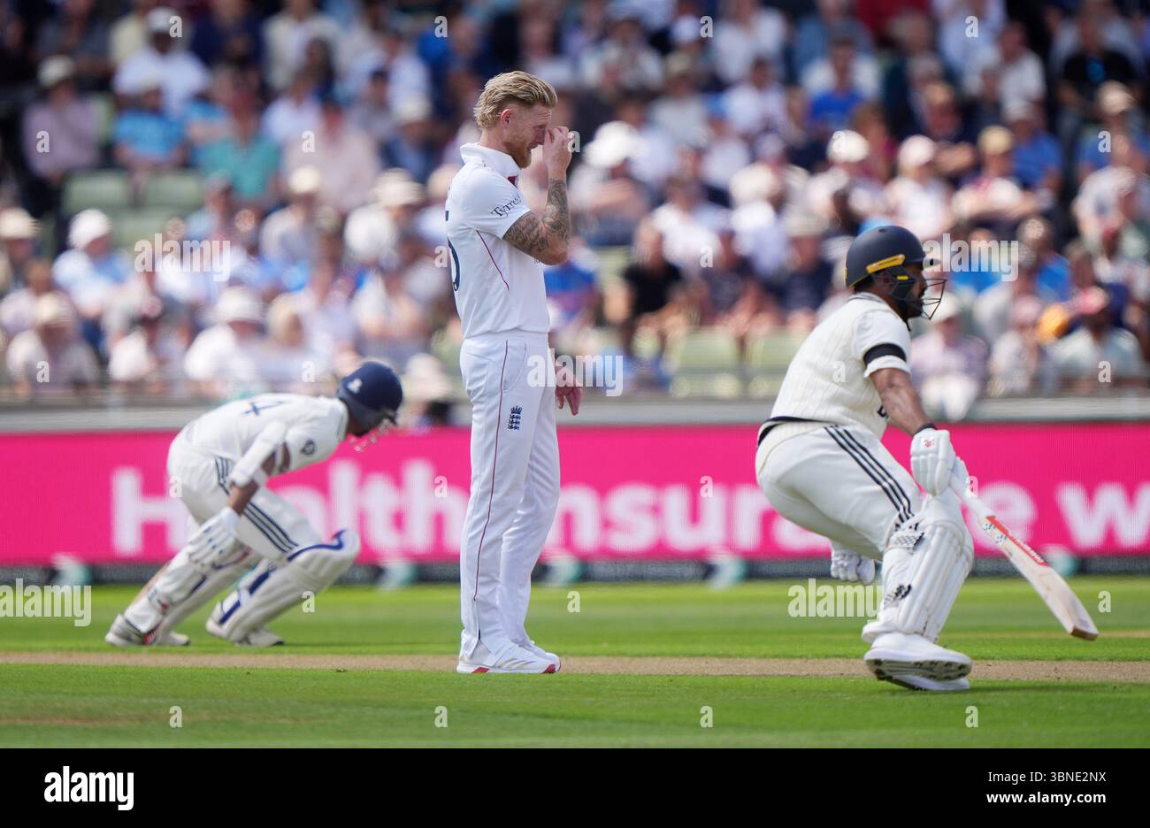England's Ben Stokes (centre) reacts on day one of the Second Rothesay ...