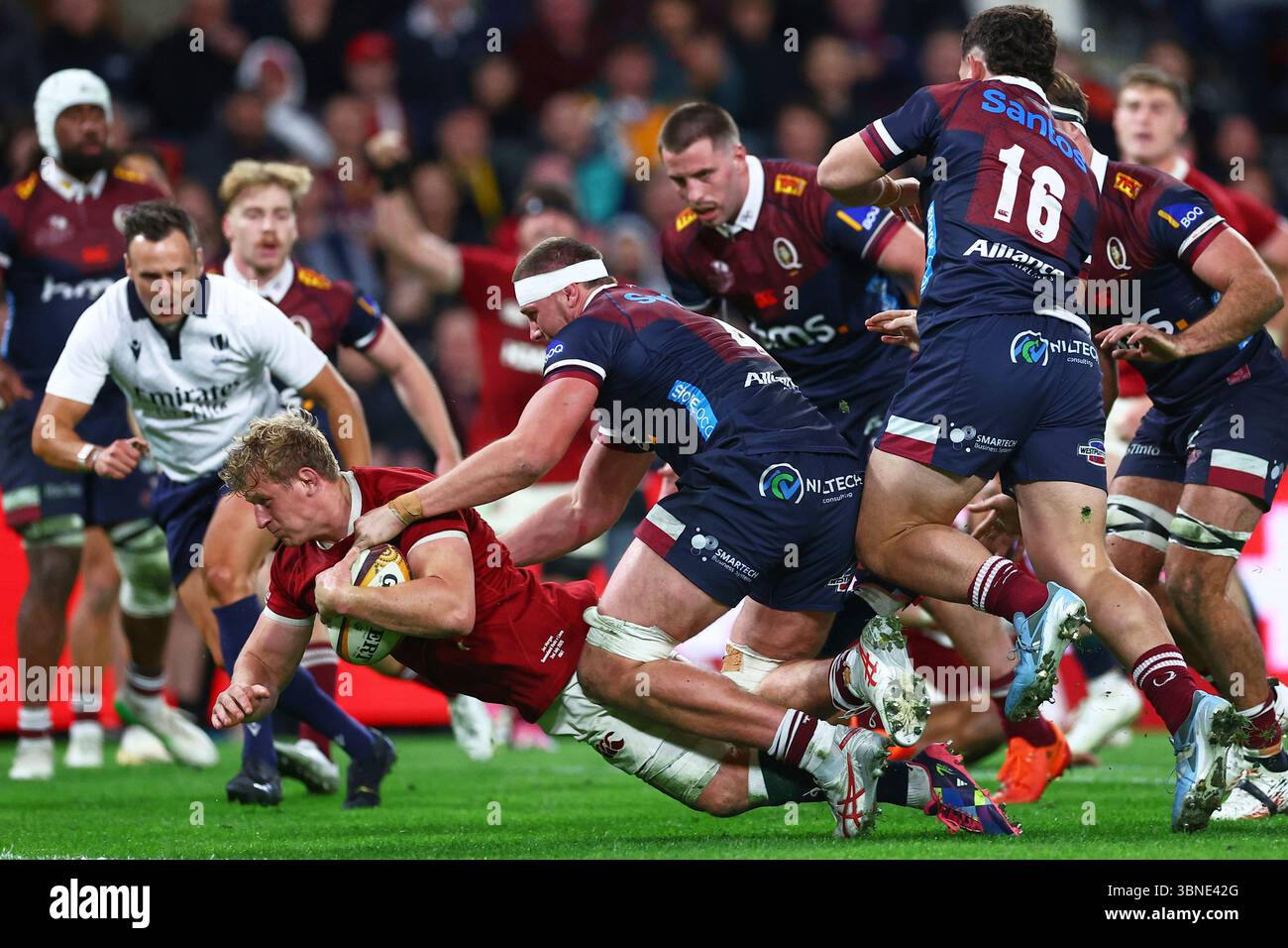 Jac Morgan of the British & Irish Lions scores a try during their game ...