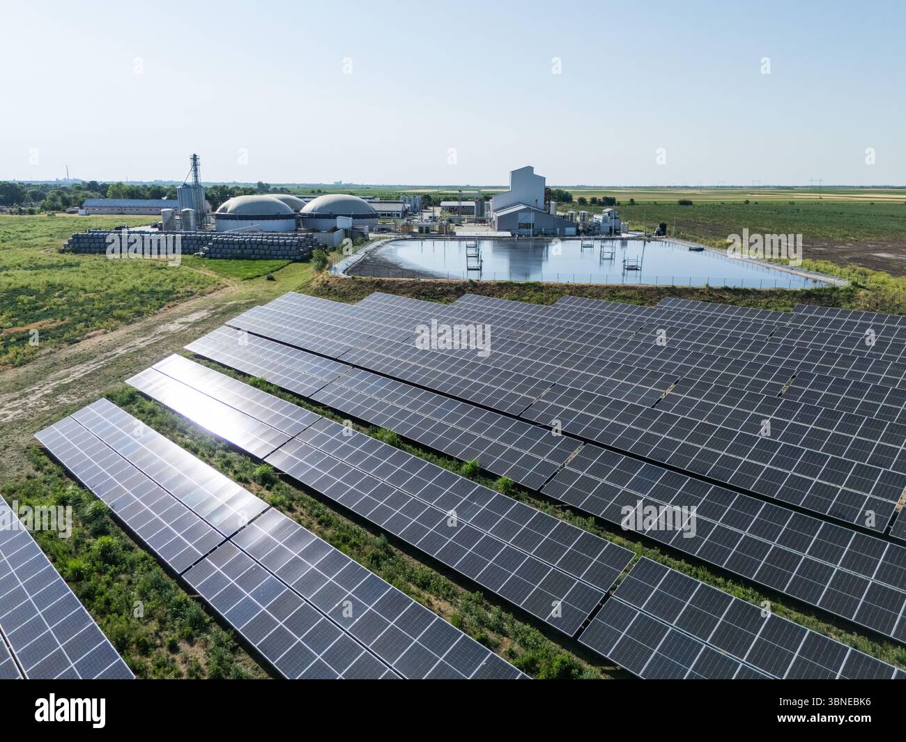 Aerial view of biogas plant using renewable energy for bio methane ...