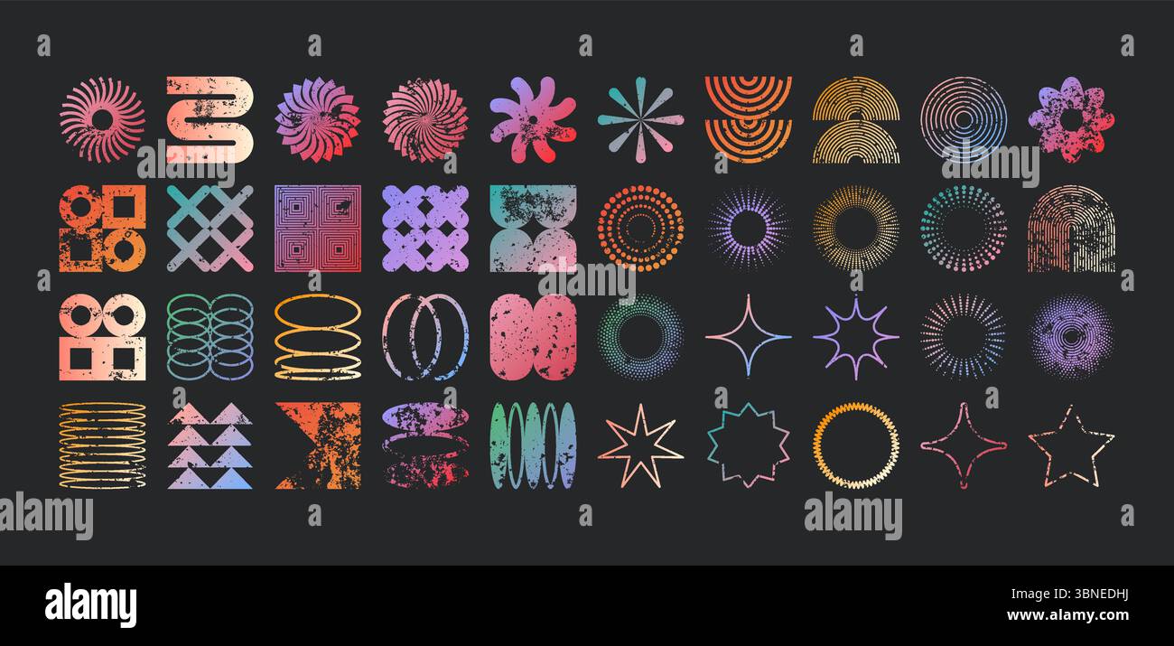 Brutalist geometric shapes, modern grunge symbols. Simple primitive ...