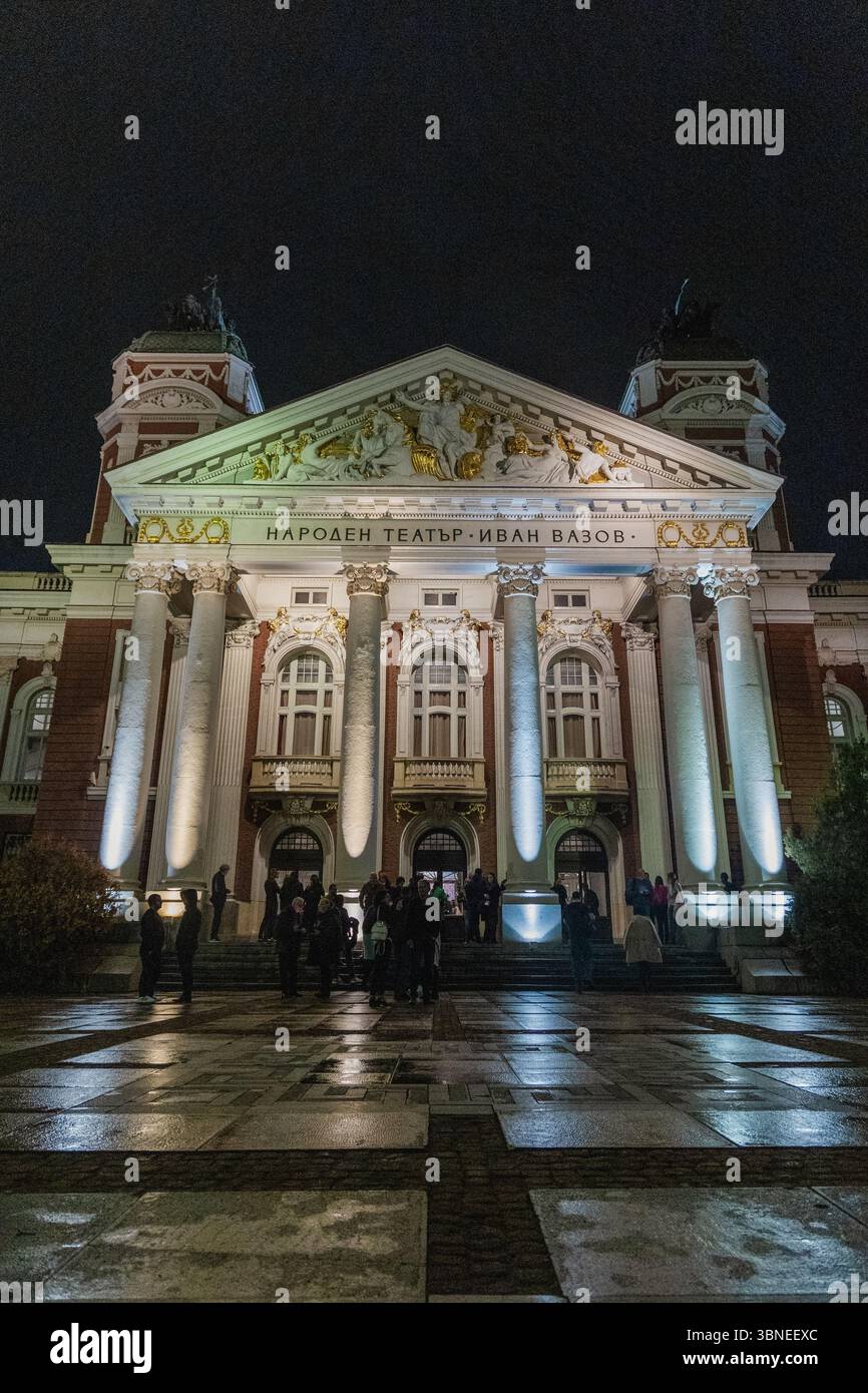 Front View of Ivan Vazov National Theater in Sofia, Bulgaria at Night ...