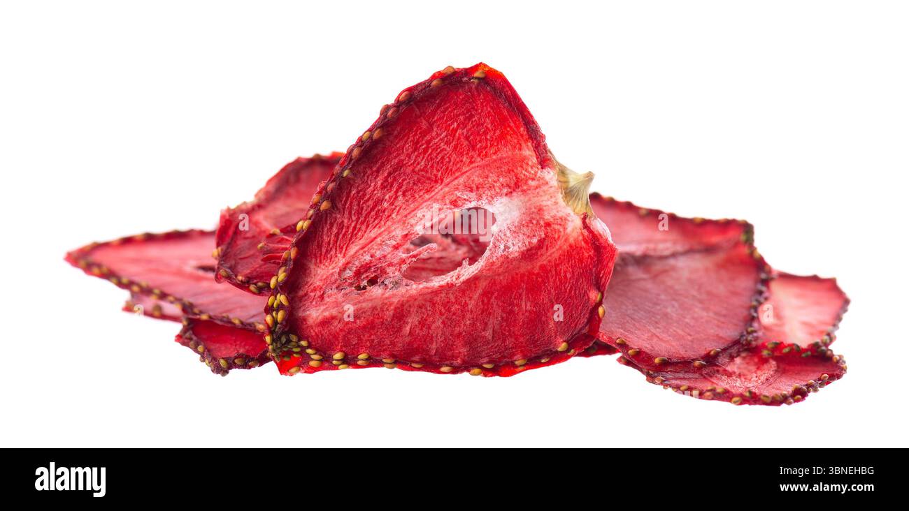 Dried strawberry slices isolated on white background. Dehydrated ...