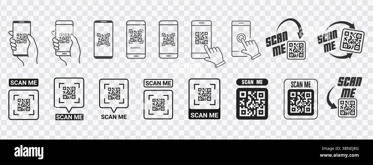 "QR Code Scanning Icons - Smartphone, Scan Me Text, and QR Code Designs ...