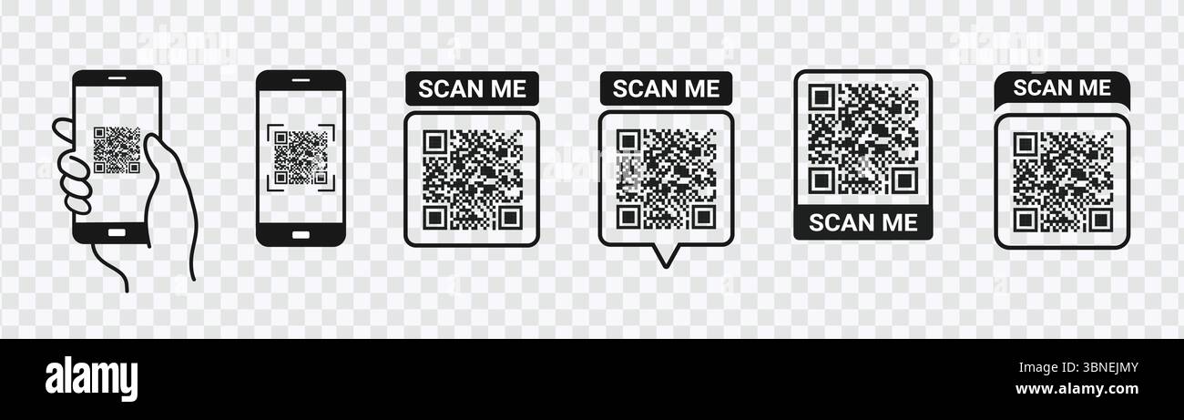 "QR Code Scanning Icons - Smartphone, Scan Me Text, and QR Code Designs ...