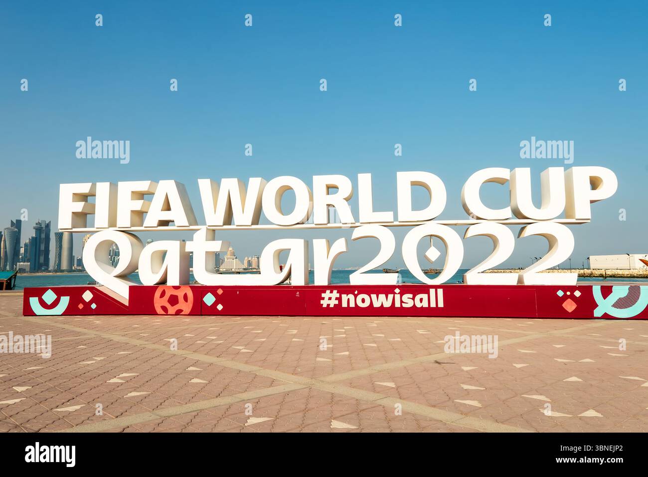 Doha, Qatar - January 26 2025: The logo of the 2022 World Cup that was ...