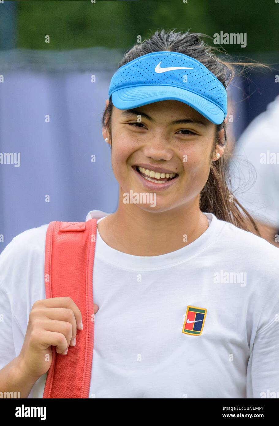 Emma Raducanu (GBR) on the practice court before playing in the first ...