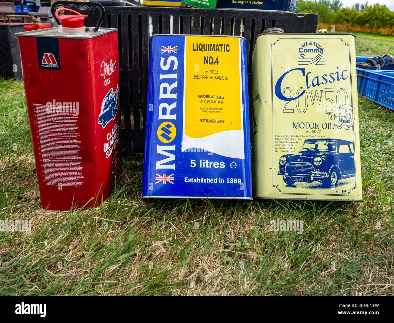 A trio of Historic Vintage metal automotive oil cans, old restored Oil ...