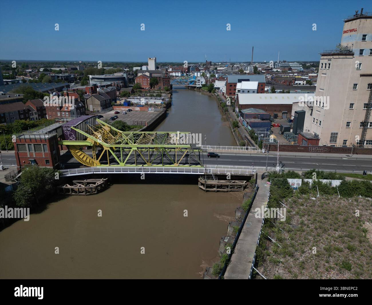 aerial view of Drypool Bridge, bridge over the river Hull, Scherzer ...