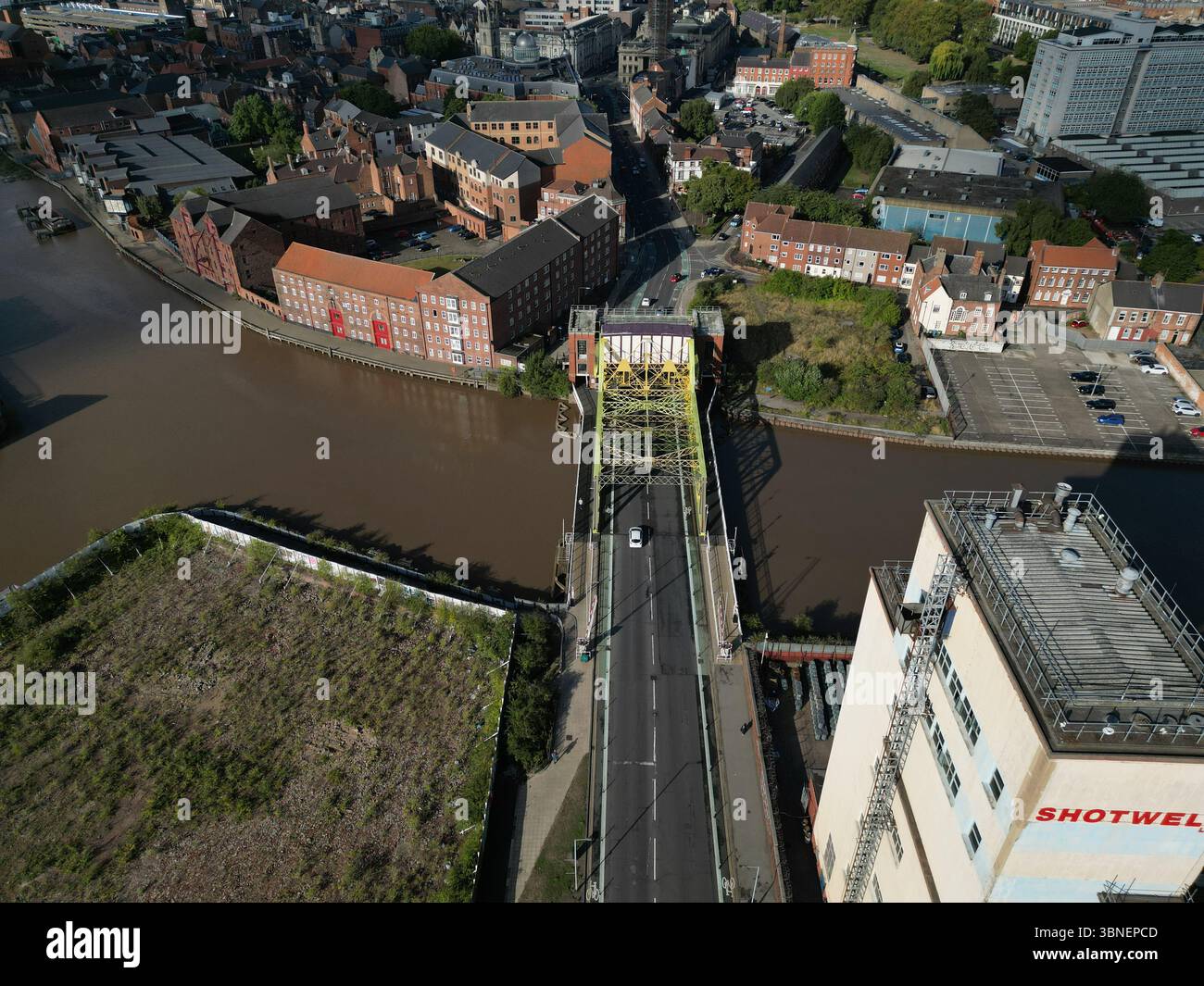 aerial view of Drypool Bridge, bridge over the river Hull, Scherzer ...