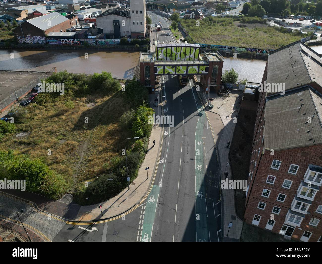 aerial view of Drypool Bridge, bridge over the river Hull, Scherzer ...