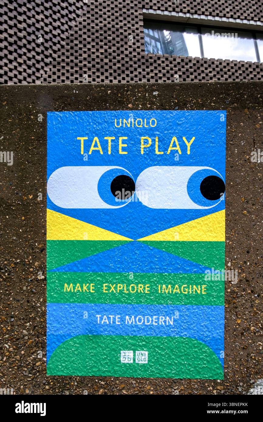 London UK, July 01 2025, Tate Modern Wall Painted Information Poster ...
