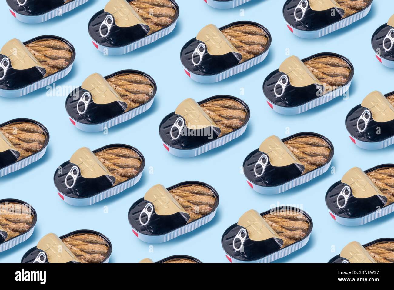 Sardinecore trend concept, canned sardines in metal can on a blue ...