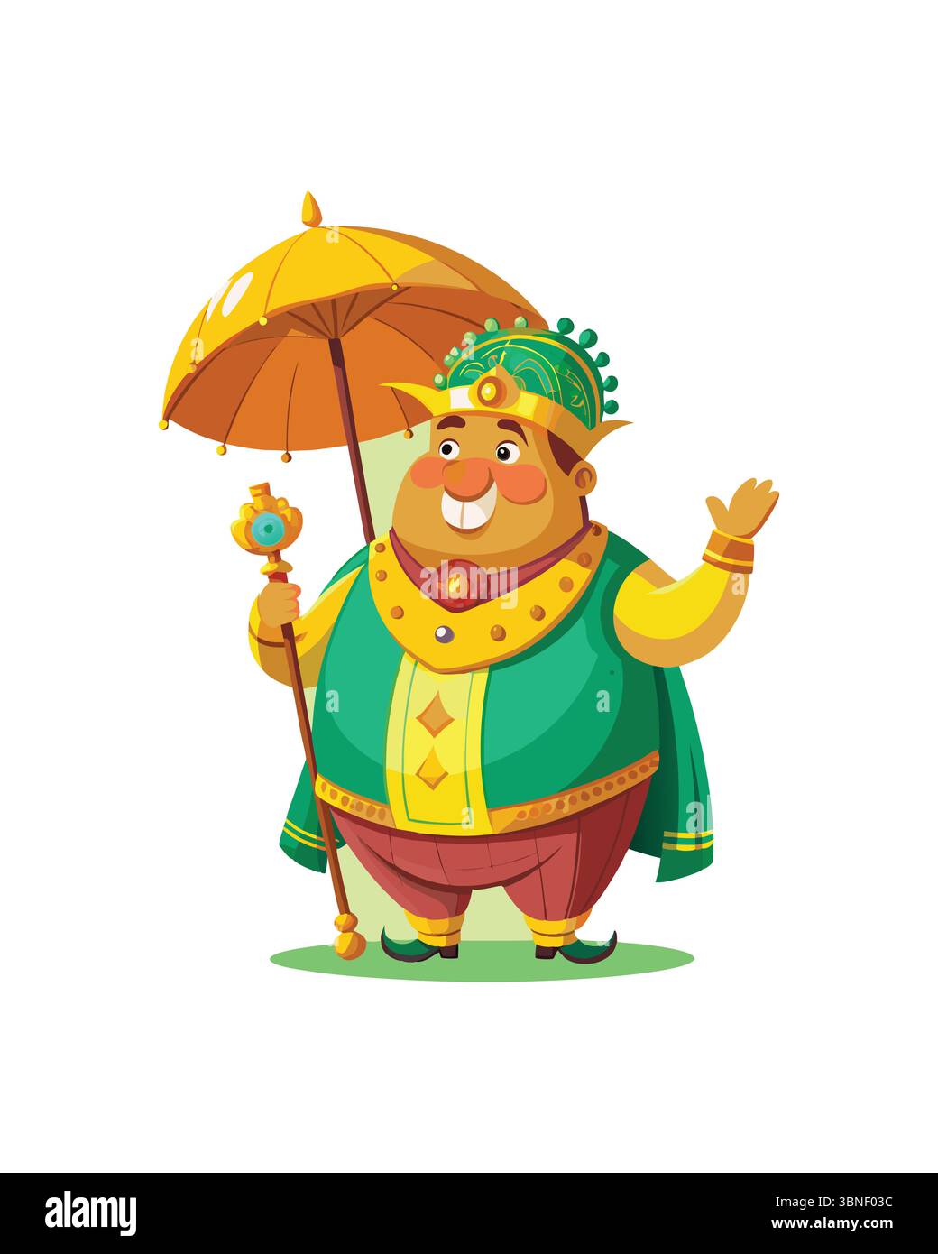 "Cartoon King with Yellow Umbrella and Royal Attire Stock Vector Image ...