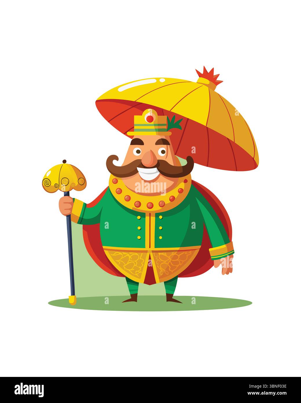 "Cartoon King with Yellow Umbrella and Mustache Stock Vector Image ...