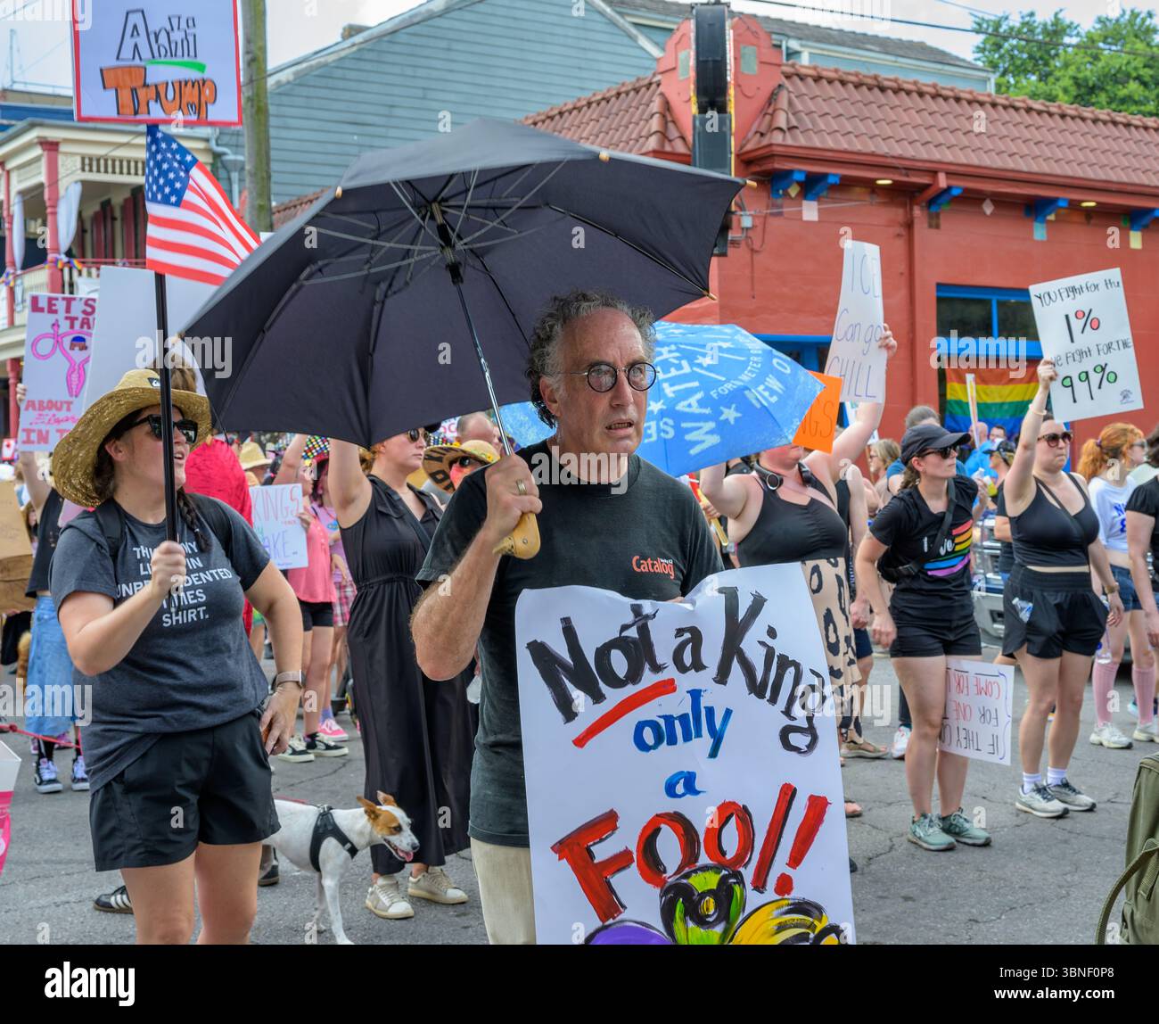 New Orleans, LA, USA - June 14, 2025: Anti Trump demonstrators with ...