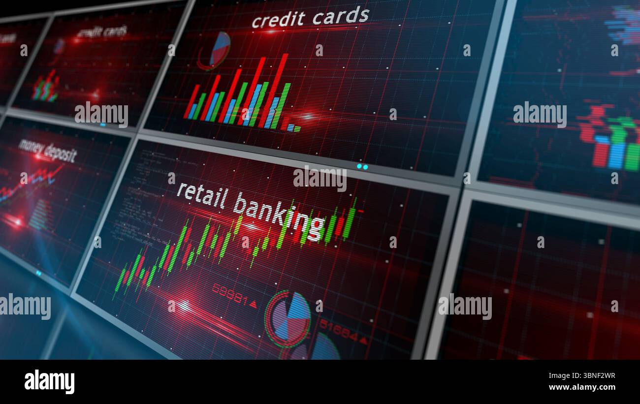 Retail banking and money business charts and graphs diagram concept 3d ...