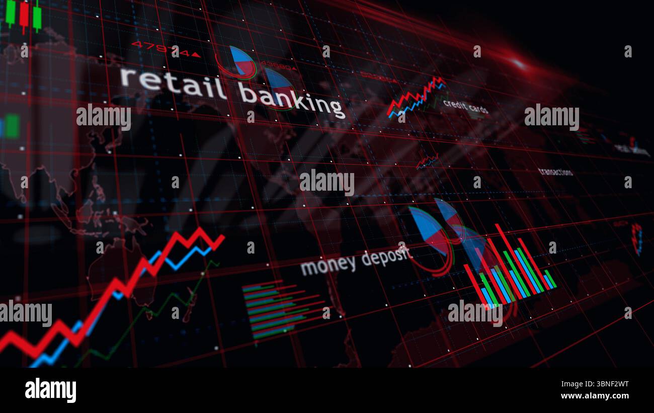 Retail banking and money business charts and graphs diagram concept 3d ...