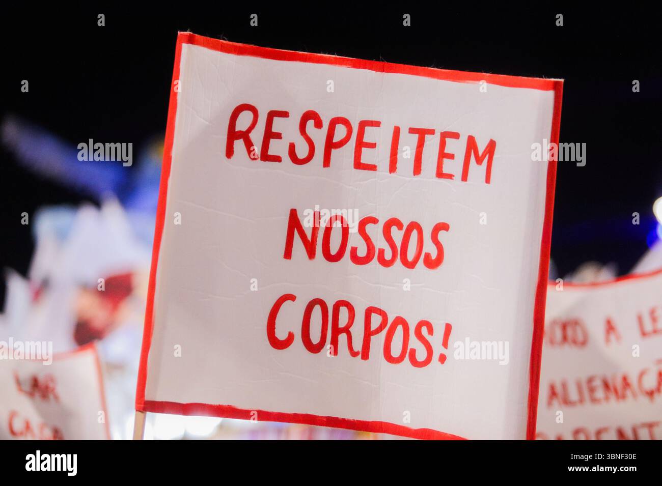 poster written in Portuguese with the phrase "respect our bodies ...