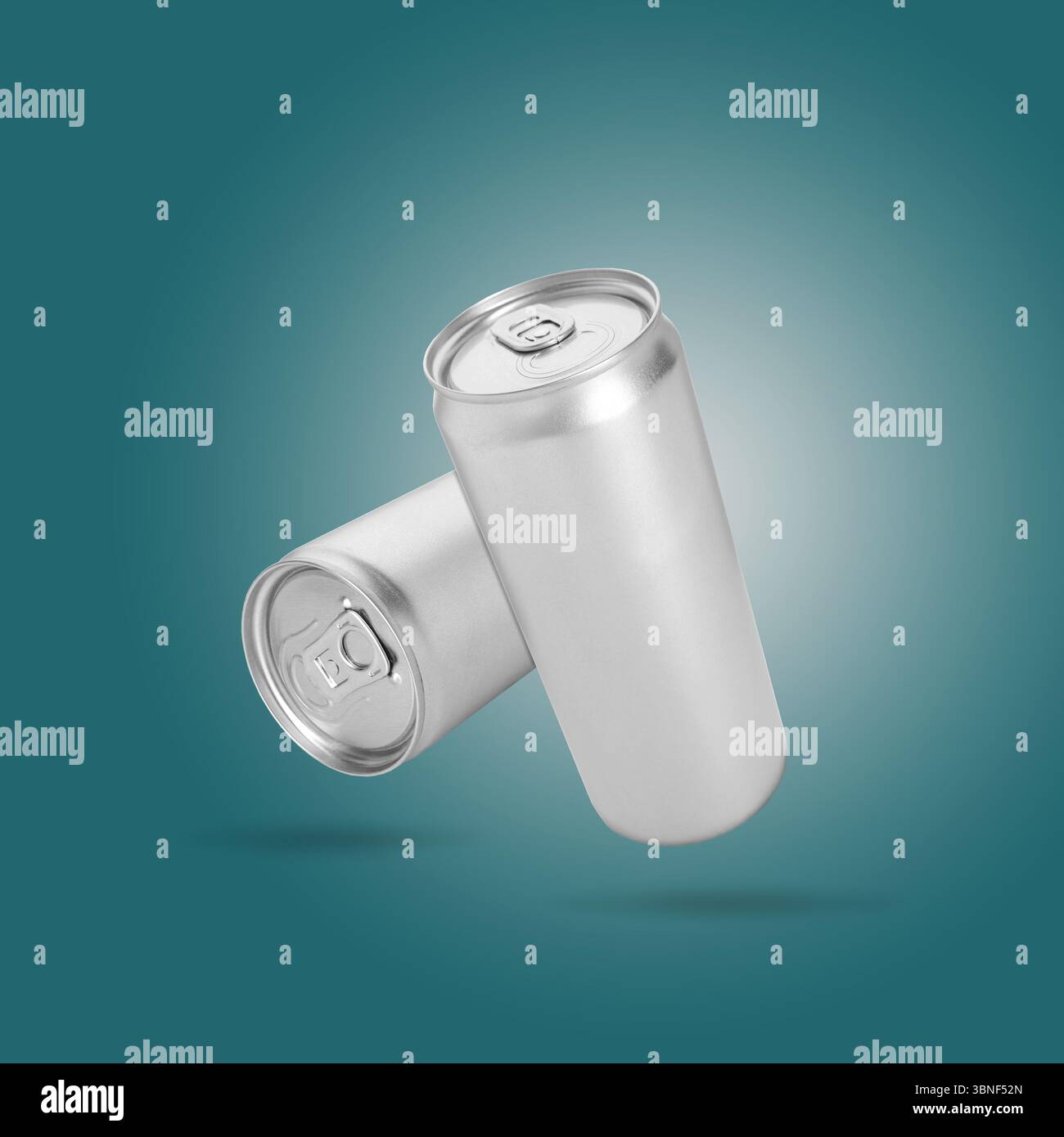 Aluminum cans in air on teal gradient background Stock Photo - Alamy