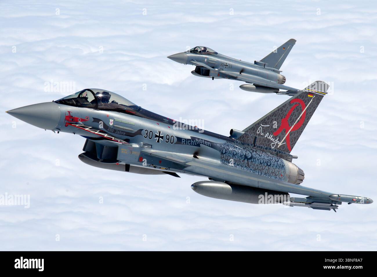 Two German Luftwaffe Eurofighter EF‑2000 Typhoon S jets, tail 30+90 ...
