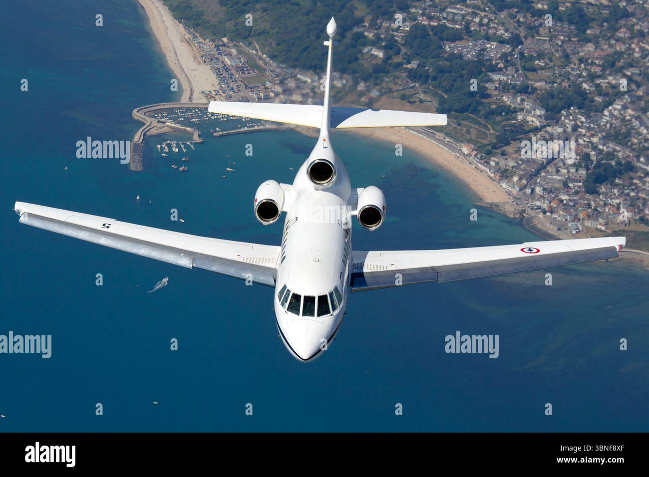 The Dassault Falcon 50MS Surmar, Reg. 5, is photographed over Yeovilton ...