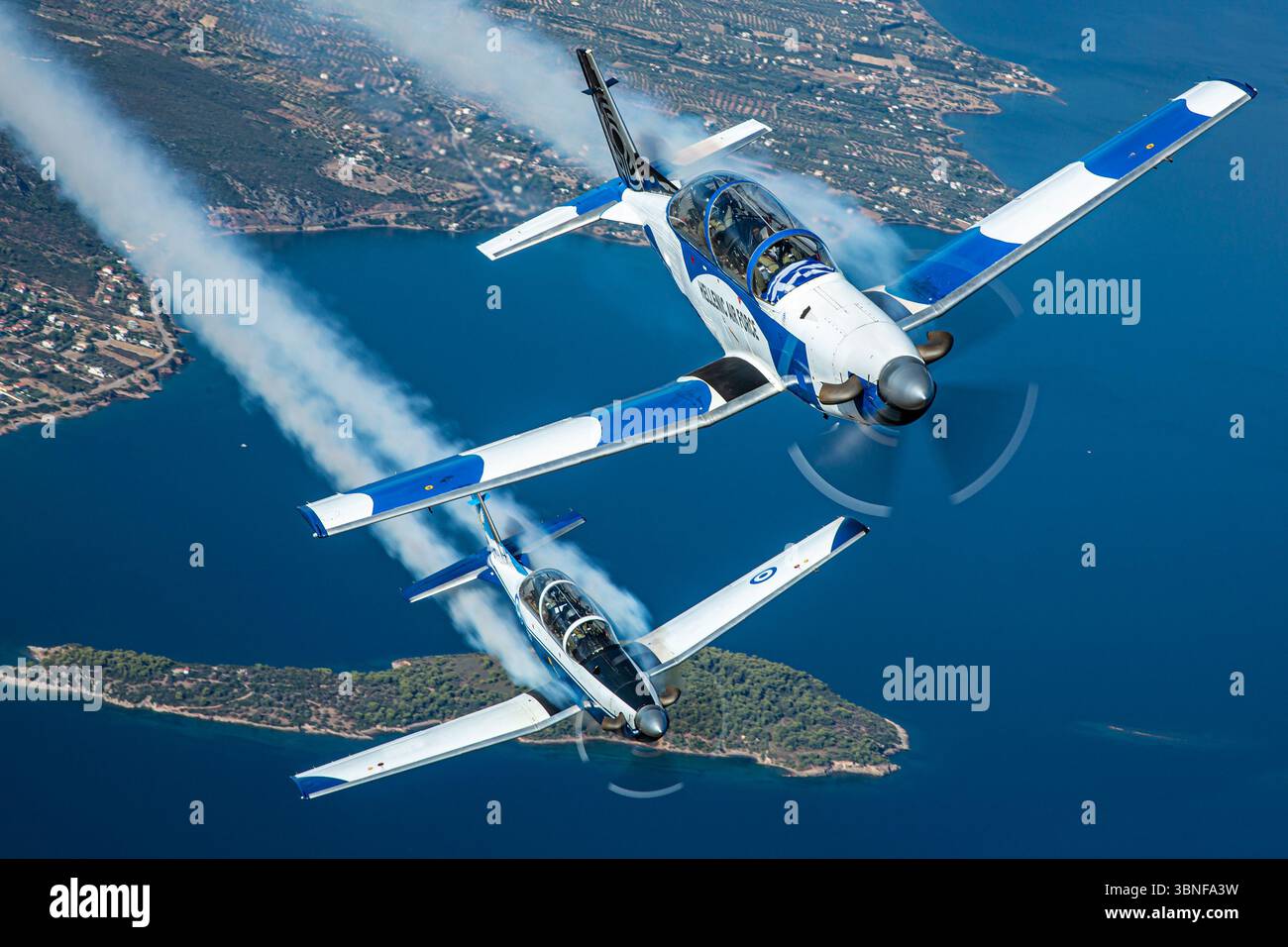 Hellenic Air Force T‑6A Texan II aircraft 036 and 037, displaying ...