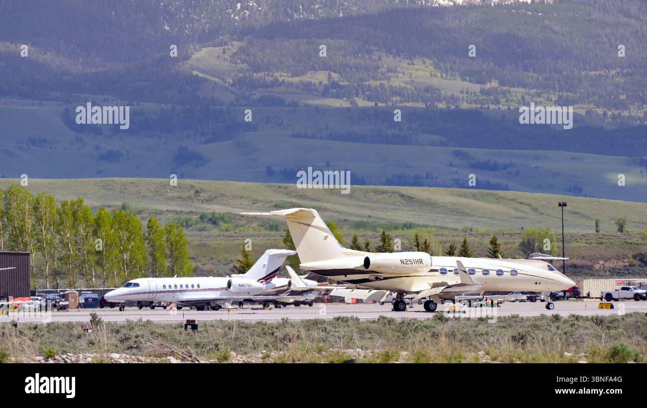 Jackson Hole, Wyoming, USA - 27 May 2025: Gulfstream G450 private jet ...