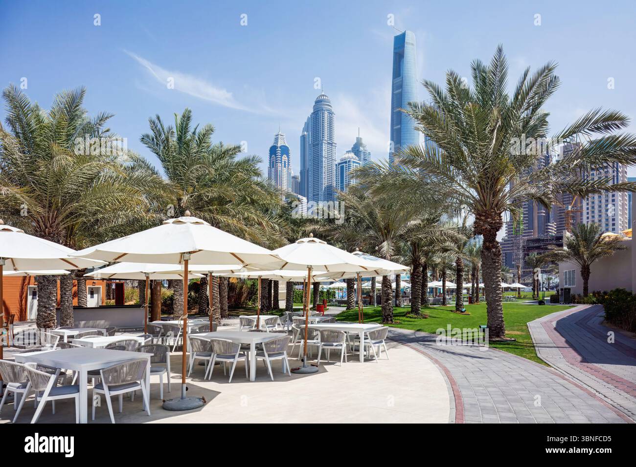 Dubai, United Arab Emirates - March 13, 2025: Outdoor dining space ...